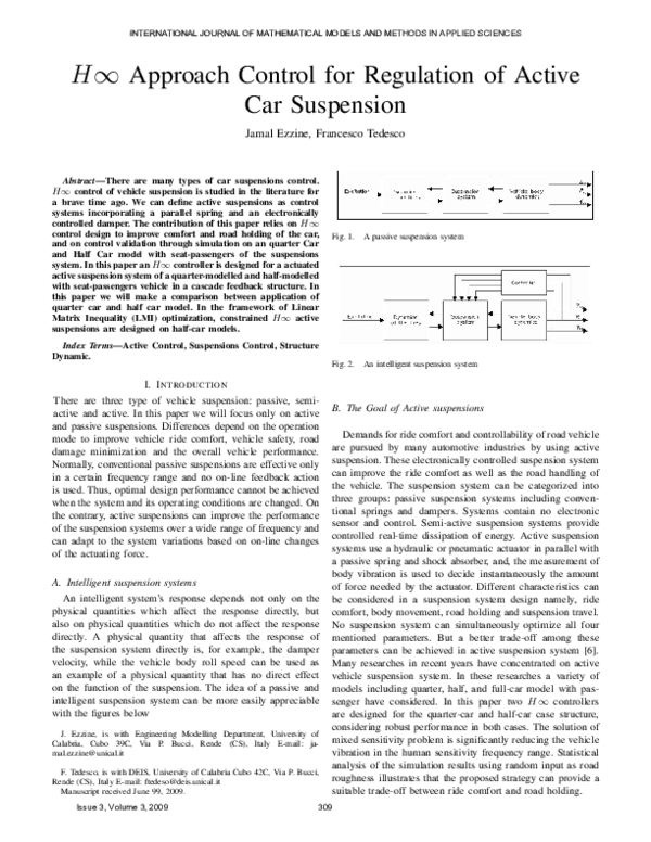 (PDF) H∞ Approach Control for Regulation of Active Car Suspension