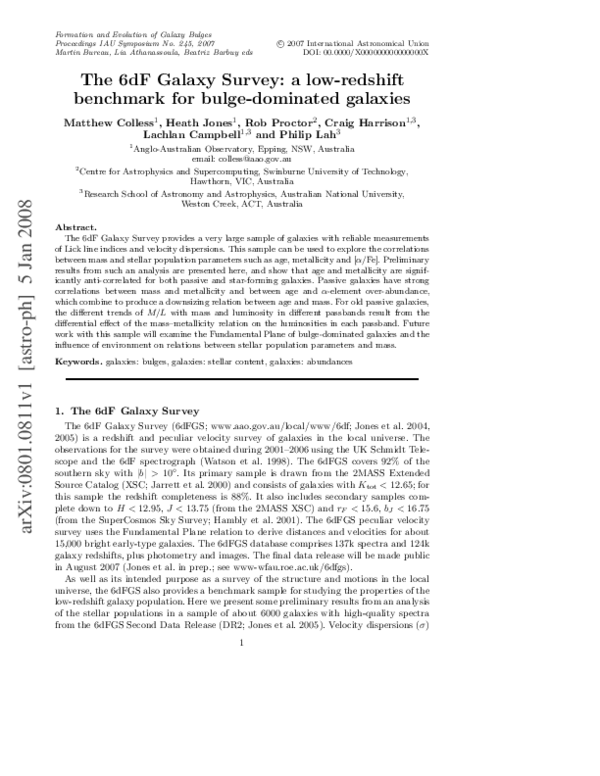 (PDF) The 6dF Galaxy Survey: a low-redshift benchmark for bulge ...