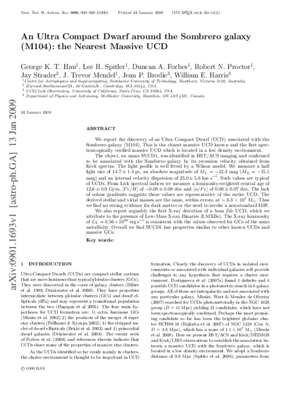 (PDF) An ultra-compact dwarf around the Sombrero galaxy (M104): the ...