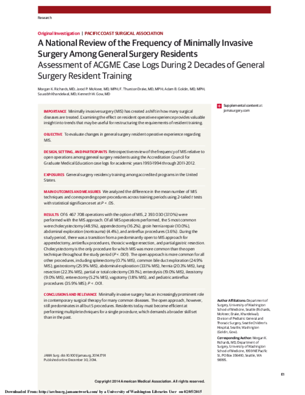 (PDF) A National Review of the Frequency of Minimally Invasive Surgery ...