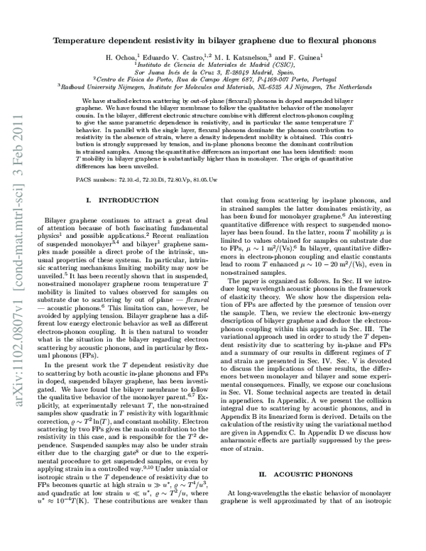 (PDF) Temperature-dependent resistivity in bilayer graphene due to flexural phonons