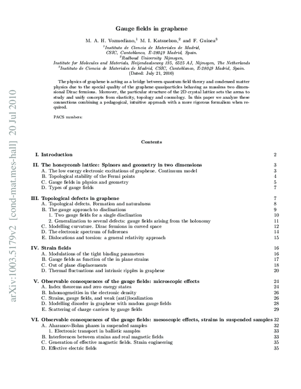 (PDF) Gauge fields in graphene