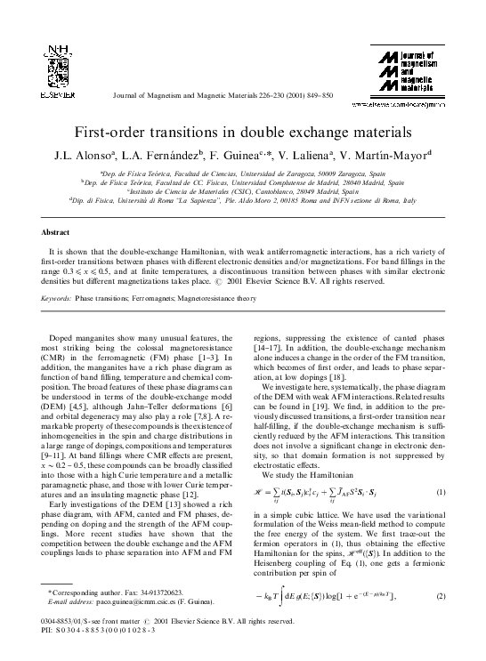 (PDF) First-order transitions in double exchange materials | Francisco Guinea - Academia.edu