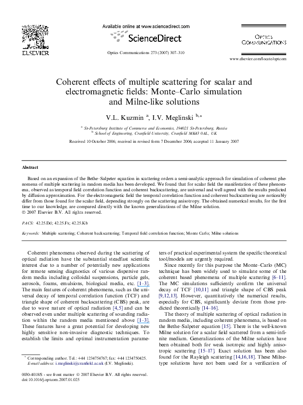 (PDF) Coherent Effects in Multiple Scattering of Linearly Polarized Light | Igor Meglinski ...