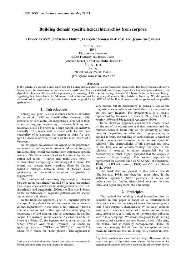 (PDF) Building domain specific lexical hierarchies from corpora