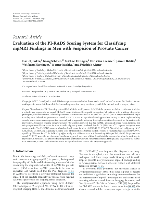(PDF) Evaluation of the PI-RADS scoring system for classifying mpMRI ...