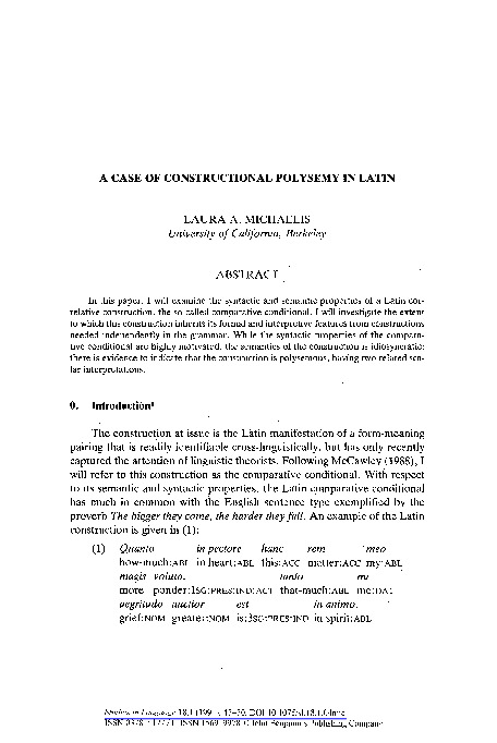 (PDF) A Case of Constructional Polysemy in Latin