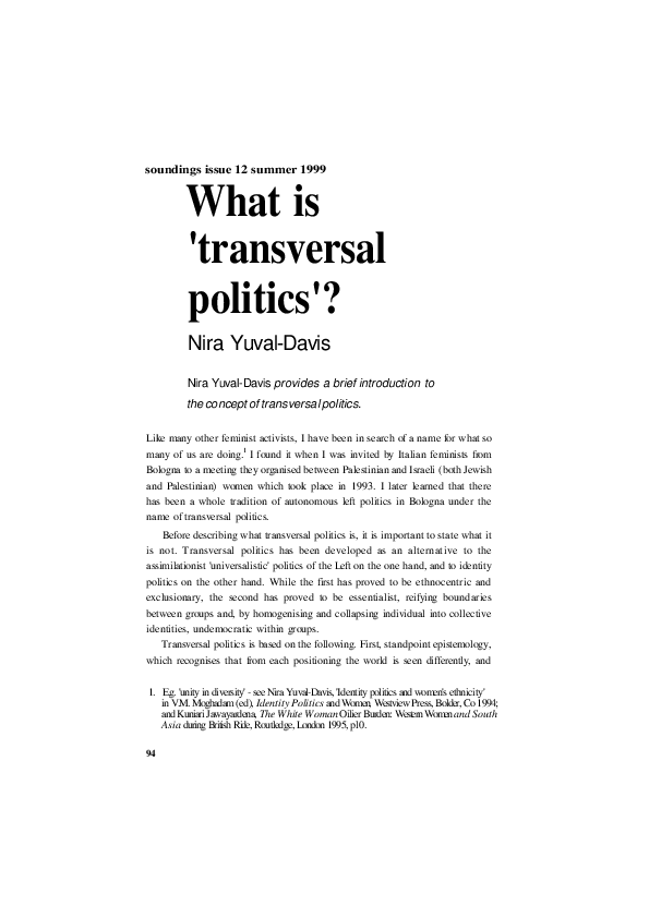 (PDF) What is 'transversal politics'?