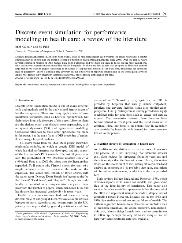 (PDF) Discrete event simulation for performance modelling in health ...