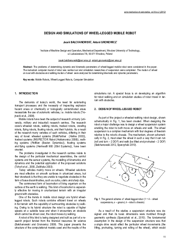 (PDF) DESIGN AND SIMULATIONS OF WHEEL-LEGGED MOBILE ROBOT