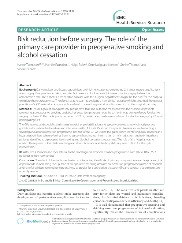 (PDF) Risk reduction before surgery - The role of the primary care provider in preoperative ...
