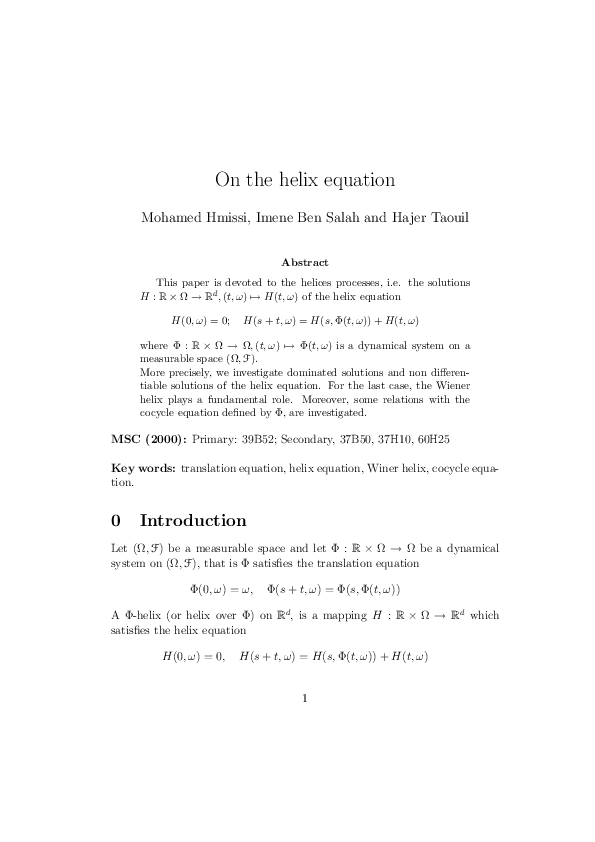 (PDF) On the Helix equation