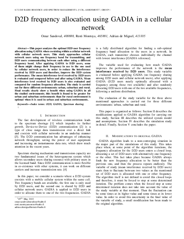 Pdf D2d Frequency Allocation Using Gadia In A Cellular Network