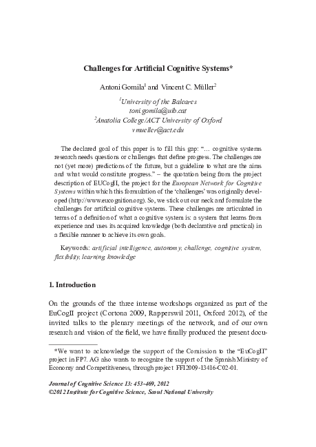 (PDF) Challenges for Artificial Cognitive Systems