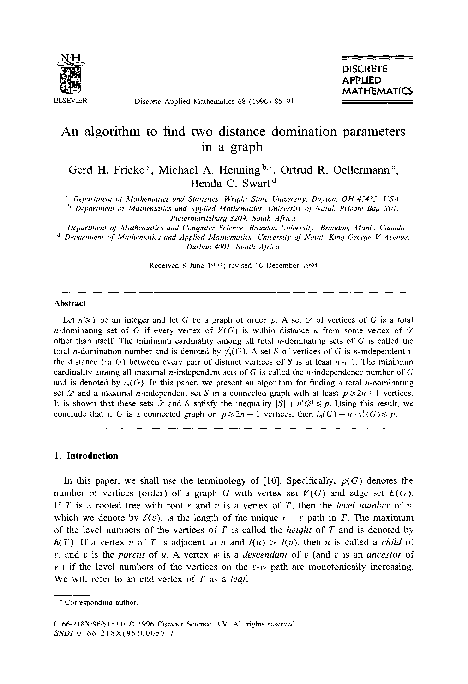 (PDF) An algorithm to find two distance domination parameters in a graph