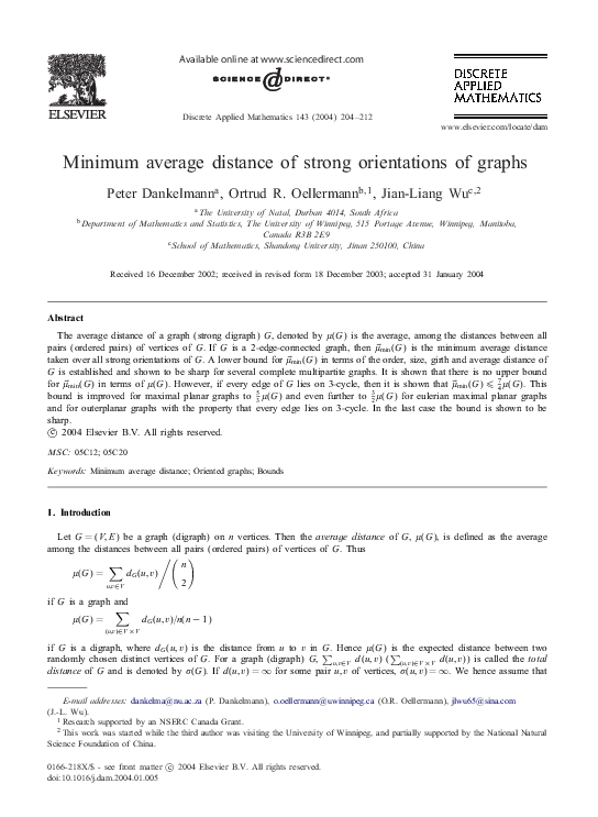 (PDF) Minimum average distance of strong orientations of graphs