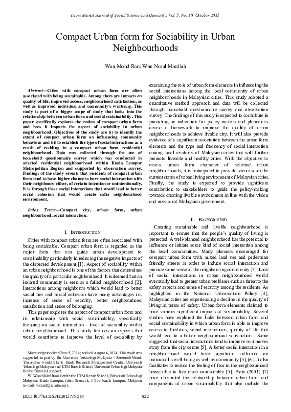 (PDF) Compact Urban Form for Sociability in Urban Neighbourhoods ...