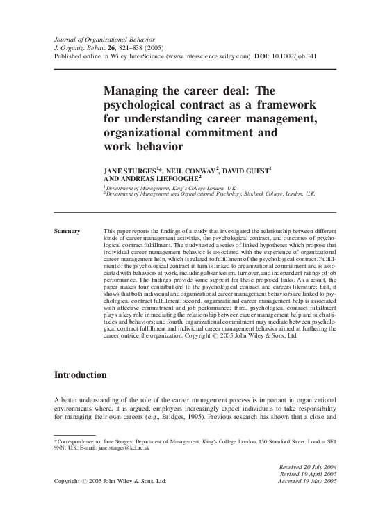 (PDF) Managing the career deal: the psychological contract as a ...