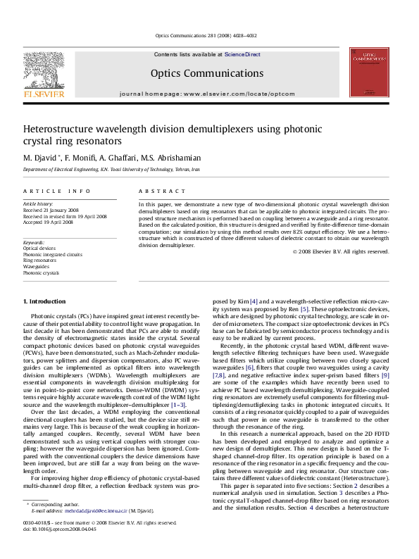 (PDF) Heterostructure wavelength division demultiplexers using photonic crystal ring resonators