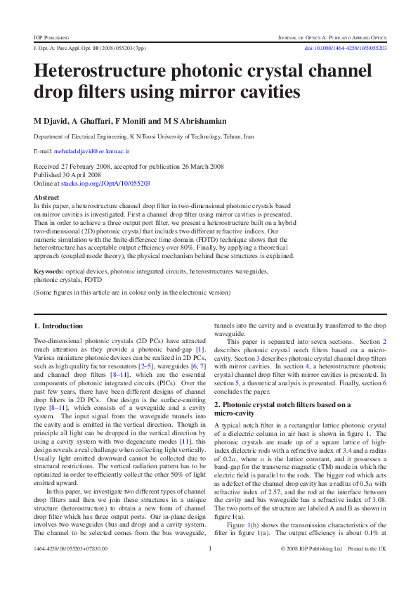 (PDF) Heterostructure photonic crystal channel drop filters using ...
