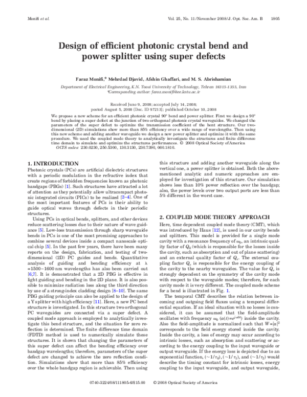 (PDF) Design of efficient photonic crystal bend and power splitter ...