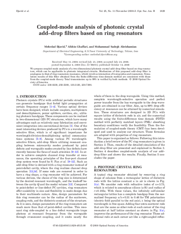 (PDF) Coupled-mode analysis of photonic crystal add-drop filters based on ring resonators
