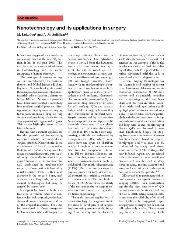 (PDF) Nanotechnology and its applications in surgery