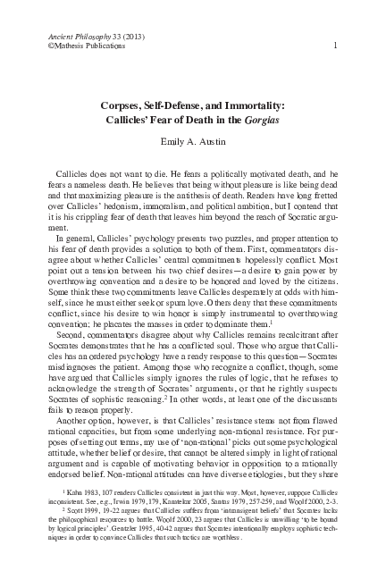 (PDF) Corpses, Self-Defense, and Immortality: Callicles' Fear of Death ...
