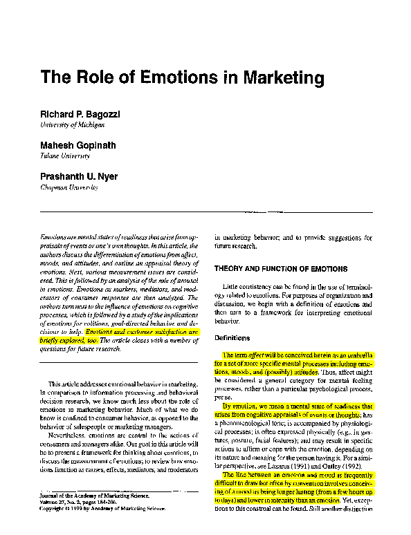 (PDF) The role of emotions in marketing
