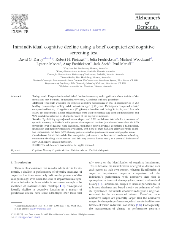 (PDF) Intraindividual cognitive decline using a brief computerized ...