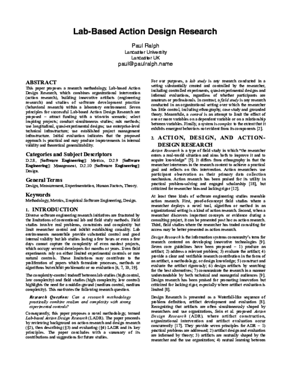 (PDF) Lab-based Action Design Research
