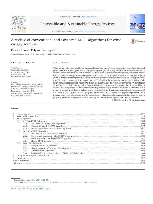 (PDF) A Review of Conventional and Advanced MPPT Algorithms for Wind ...