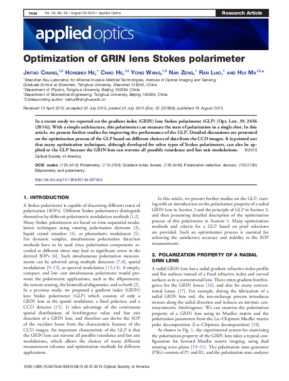 (PDF) Optimization of GRIN lens Stokes polarimeter