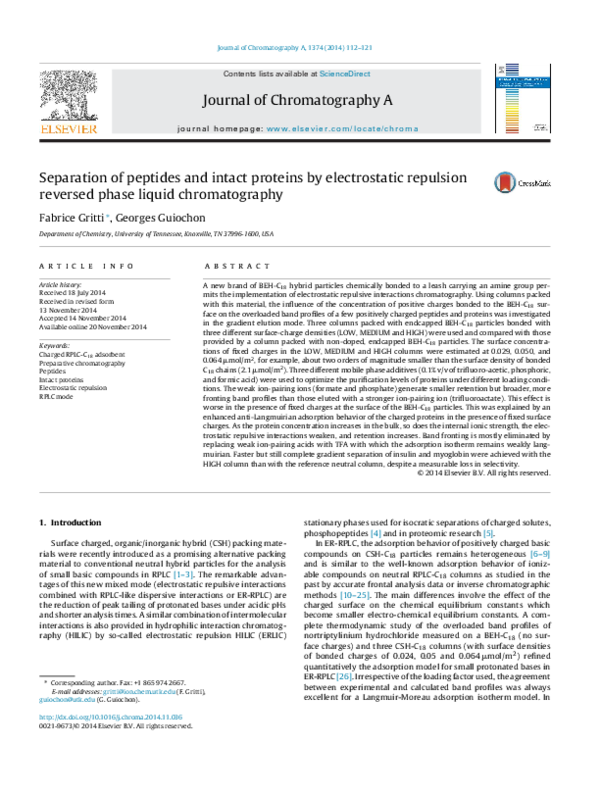 (PDF) Separation of peptides and intact proteins by electrostatic ...