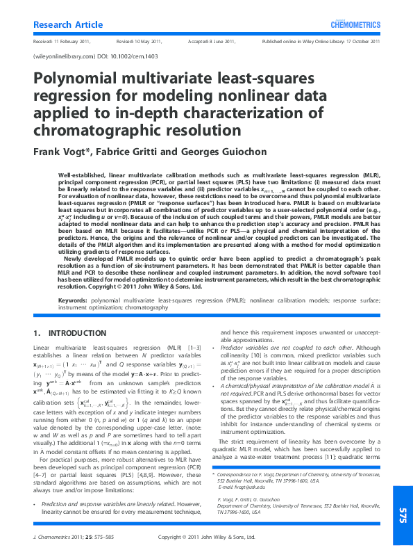 Pdf Polynomial Multivariate Leastsquares Regression For Modeling Nonlinear Data Applied To