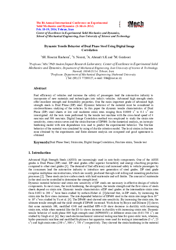 Pdf Dynamic Tensile Behavior Of Dual Phase Steel Using Digital Image Correlation