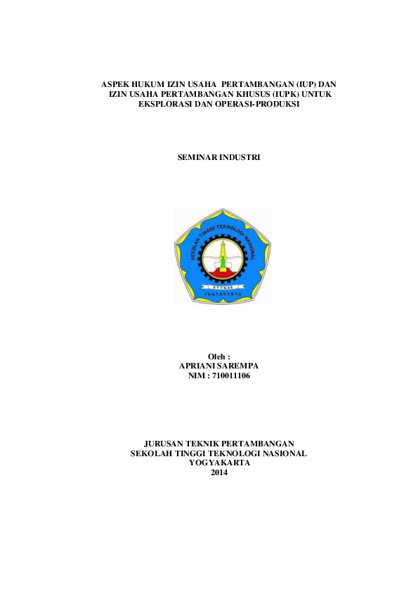 (PDF) ASPEK HUKUM IZIN USAHA PERTAMBANGAN (IUP) DAN IZIN USAHA ...