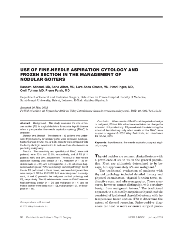(PDF) Use of fine-needle aspiration cytology and frozen section in the ...