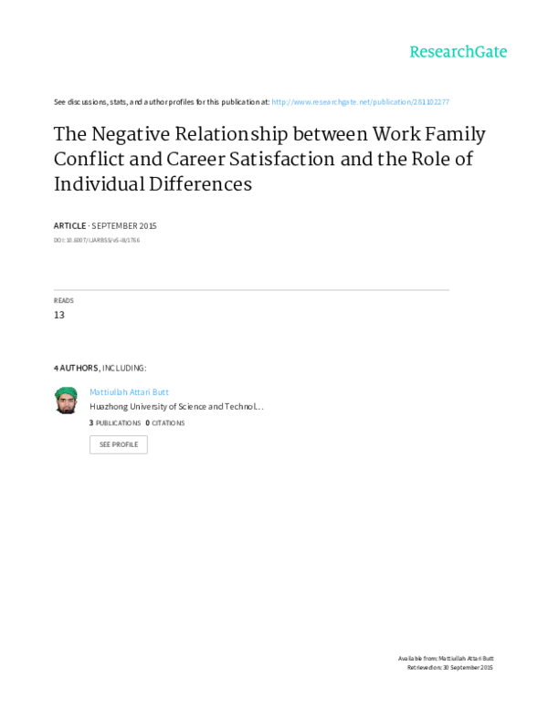 (PDF) The Negative Relationship between Work Family Conflict and Career ...