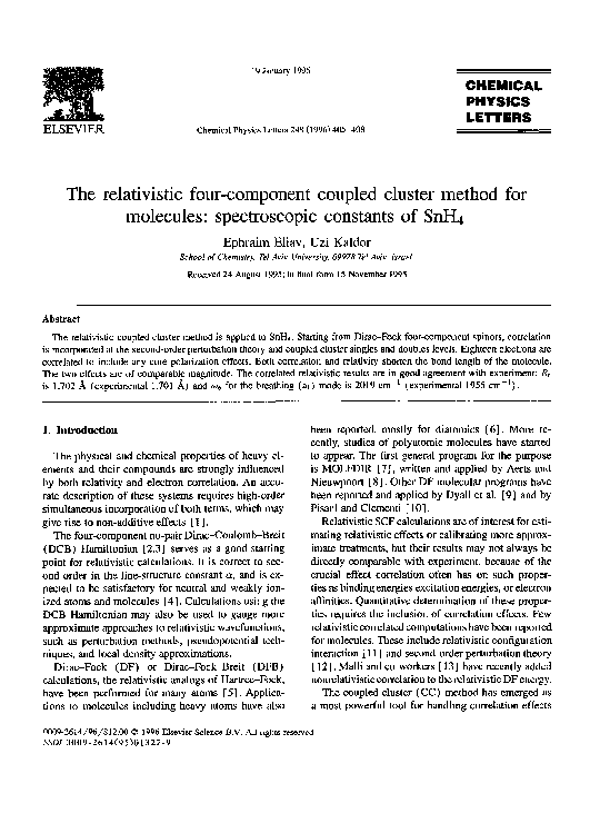 (PDF) The relativistic four-component coupled cluster method for molecules: spectroscopic ...