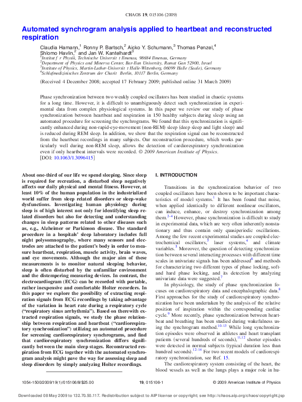 (PDF) Automated synchrogram analysis applied to heartbeat and reconstructed respiration