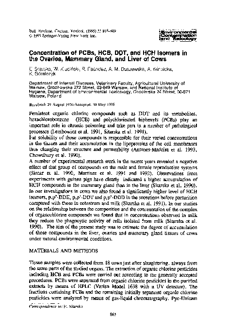 (PDF) Concentration of PCBs, HCB, DDT, and HCH isomers in the ovaries, mammary gland, and liver ...