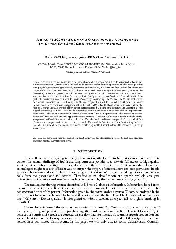 Pdf Sound Classification In A Smart Room Environment An Approach Using Gmm And Hmm Methods