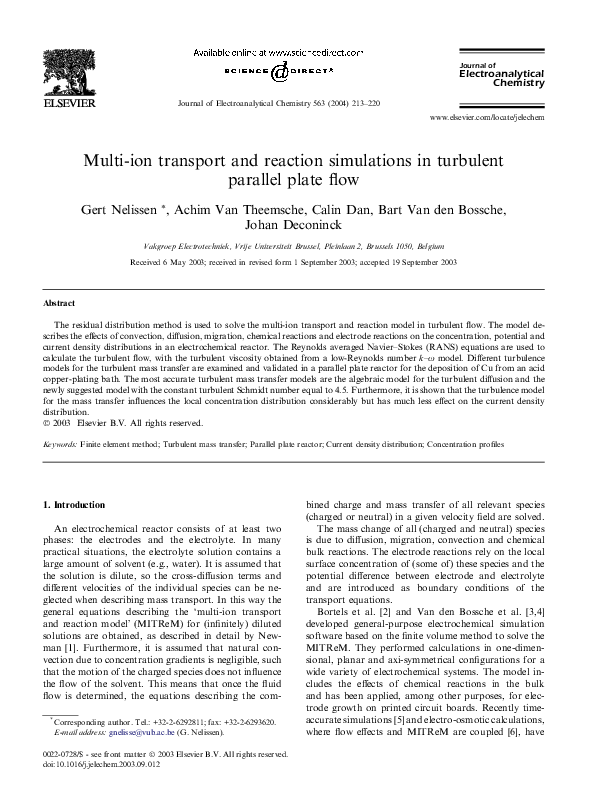 (PDF) Laminar and turbulent mass transfer simulations in a parallel ...