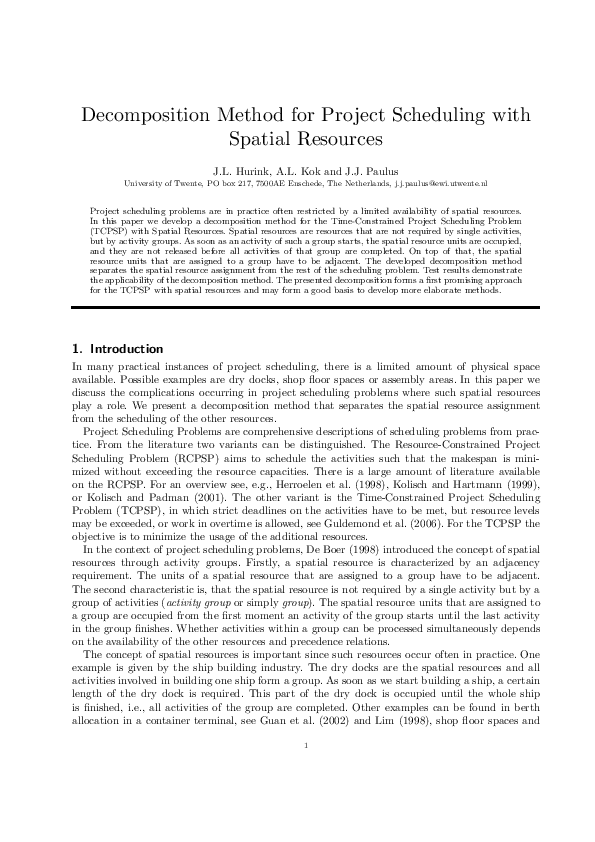 (PDF) Decomposition method for project scheduling with adjacent resources