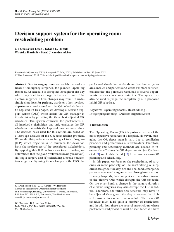 (PDF) Decision support system for the operating room rescheduling problem
