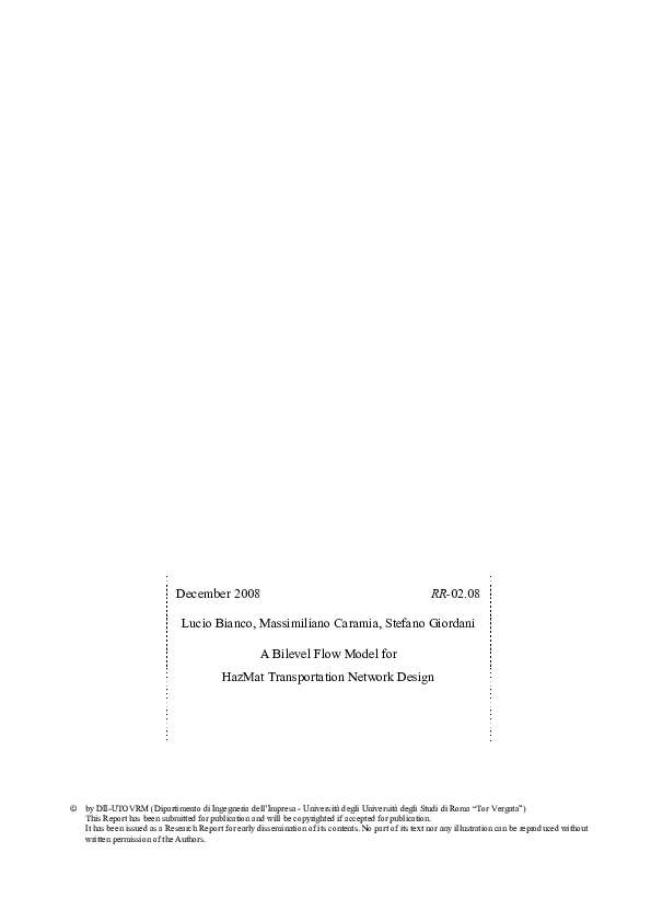 Pdf Optimizing Hazmat Transportation Networks Using Bilevel Models