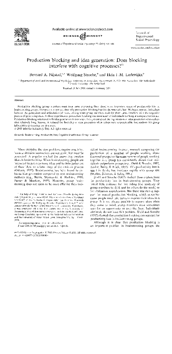(PDF) Production blocking and idea generation: Does blocking interfere ...