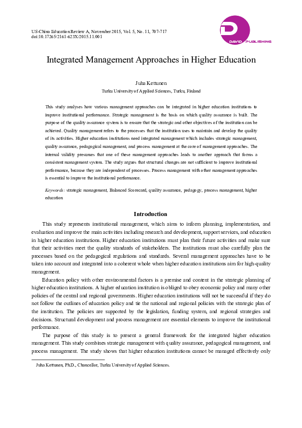 (PDF) Integrated management approaches in higher education