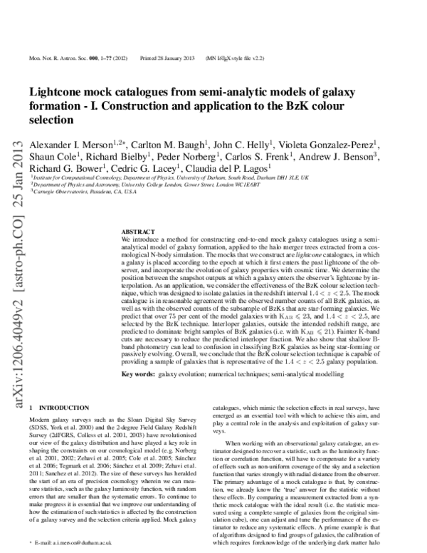 (PDF) Lightcone mock catalogues from semi-analytic models of galaxy ...